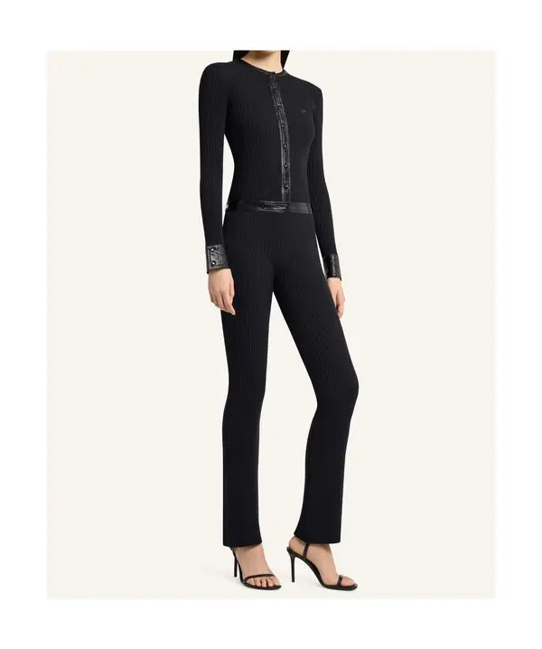 COURREGES Vinyl-trim Ribbed Knit Trousers
