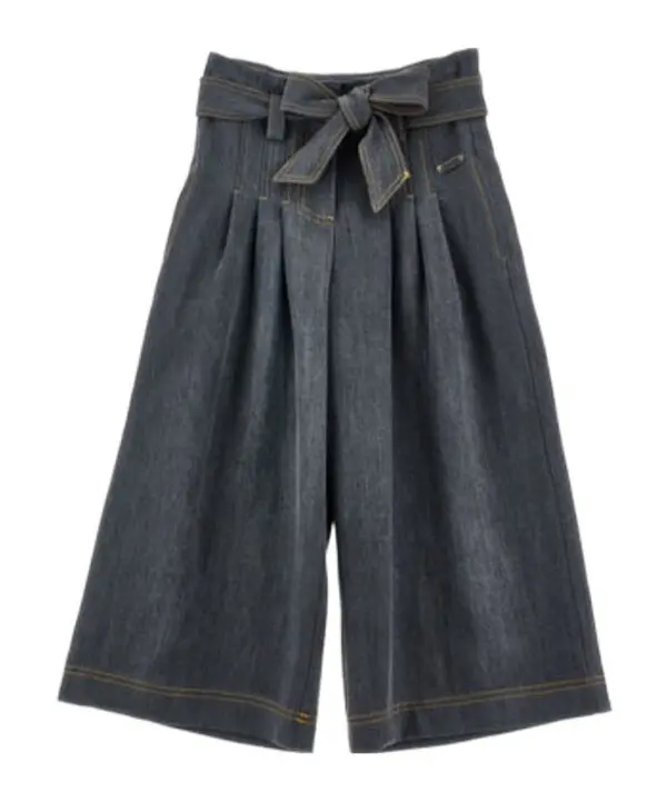 Monnalisa Belted Pleated Trousers - Gray Stone Denim