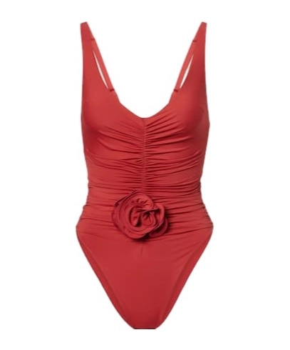 Magda Butrym Floral-appliqué Ruched Swimsuit - Red