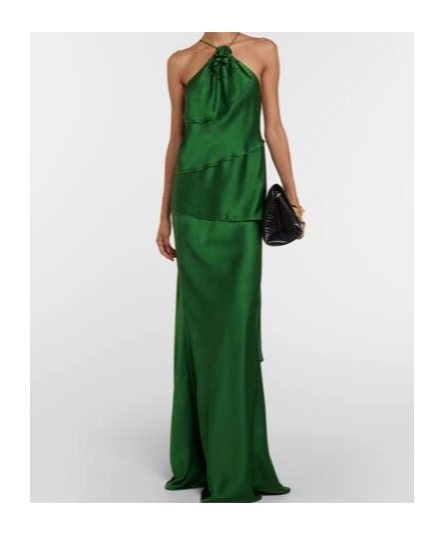 Victoria Beckham Floral Appliqué Draped Satin Halter Top