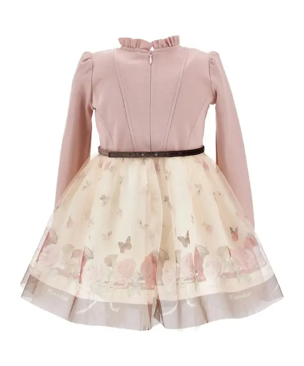 Monnalisa Long Sleeve Floral Print Ruffled Collar Dress
