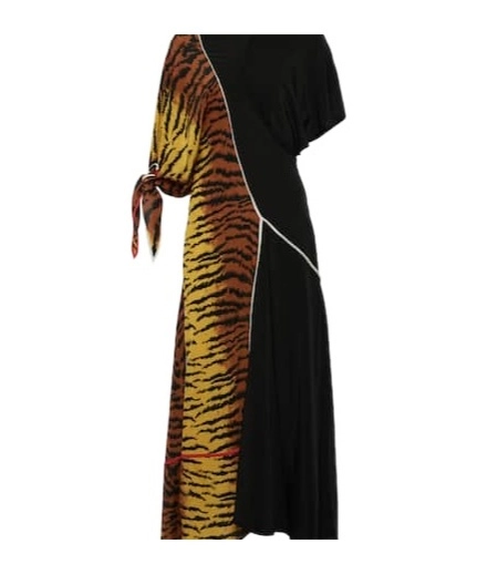 Victoria Beckham Asymmetrical Animal Print Maxi Dress - Black