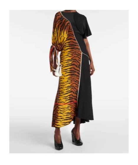 Victoria Beckham Asymmetrical Animal Print Maxi Dress - Black