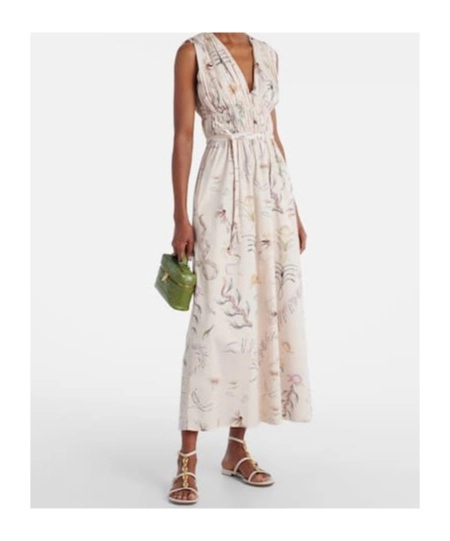 Altuzarra Printed Cotton-blend V-neck Midi Dress - White