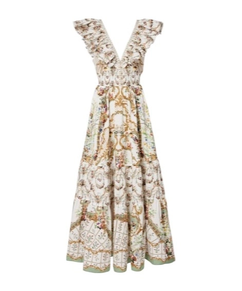 Camilla Floral Ruffled Cotton Maxi Dress - Nude