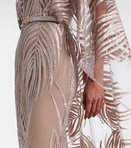 Elie Saab Embroidered Tulle Gown With Cape Sleeves