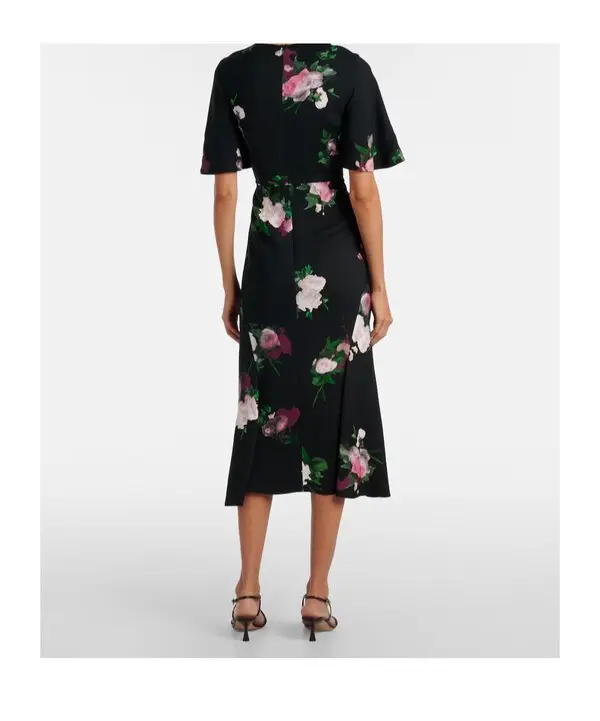 Erdem Floral Print Fitted Midi Dress