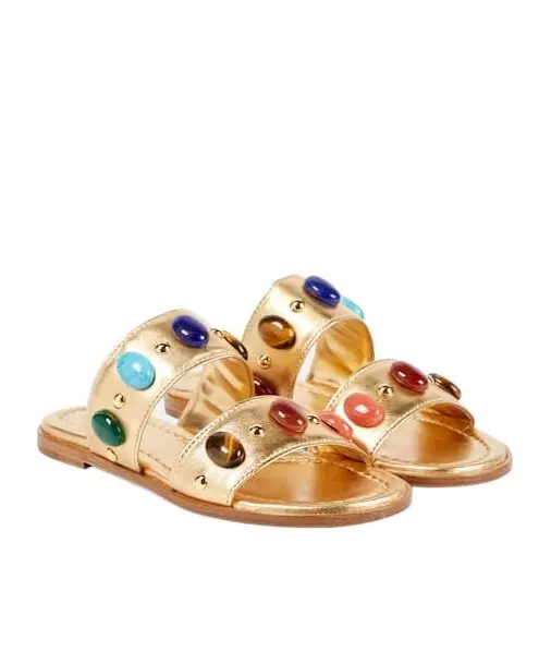GIANVITO ROSSI Shanti Embellished Metallic Leather Sandals