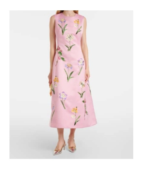 LEO Cleo Floral Embroidered Satin Midi Dress