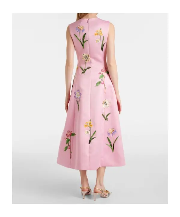 LEO Cleo Floral Embroidered Satin Midi Dress