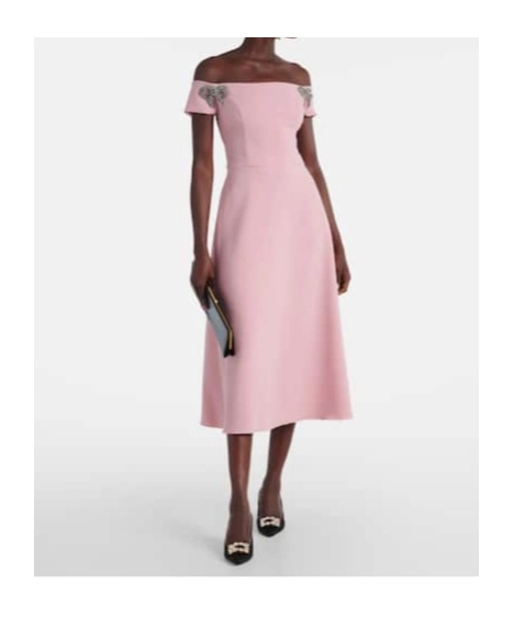 Carolina Herrera Embellished Off-shoulder Midi Dress