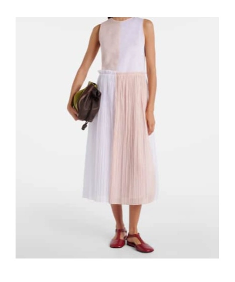 JIL SANDER Pleated Cotton Organza Muslin Midi Dress - White
