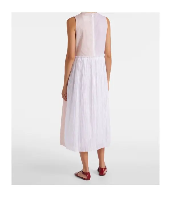 JIL SANDER Pleated Cotton Organza Muslin Midi Dress - White