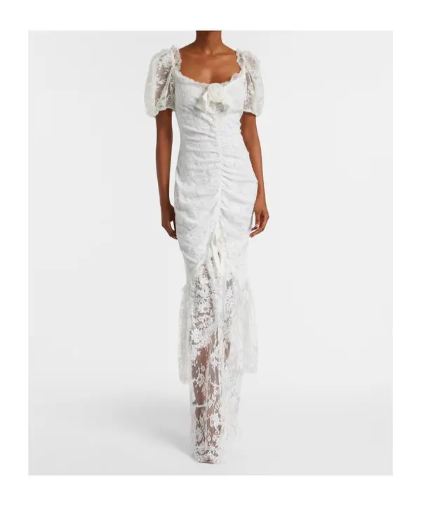 Alessandra Rich Bow-detail Ruched Lace Gown