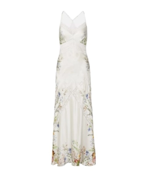 Camilla Floral Silk Satin Slip Dress - White