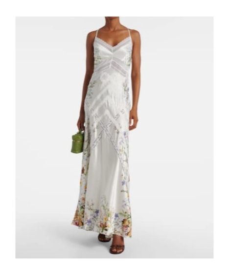 Camilla Floral Silk Satin Slip Maxi Dress With Lace Trims