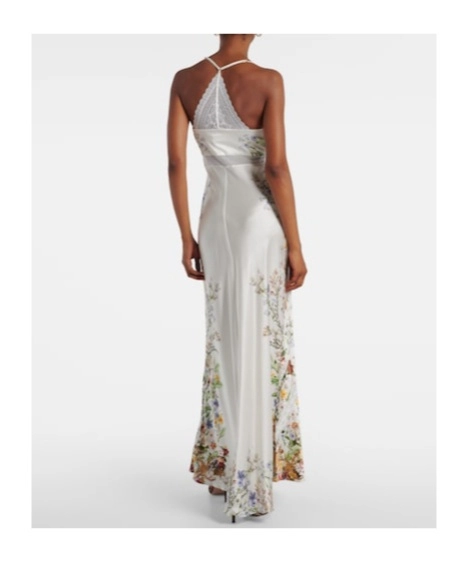Camilla Floral Silk Satin Slip Maxi Dress With Lace Trims
