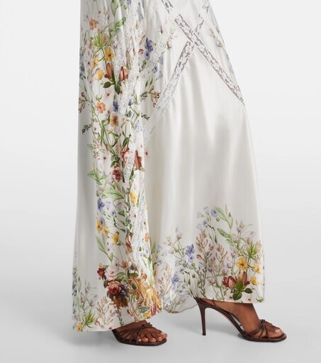 Camilla Floral Silk Satin Slip Maxi Dress With Lace Trims