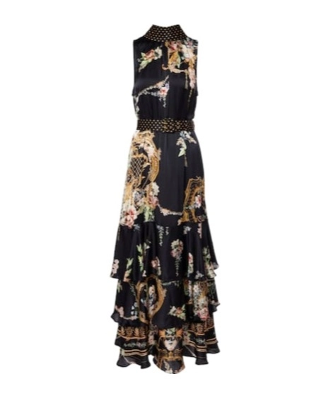 Camilla Belted Floral Tiered Silk Maxi Dress