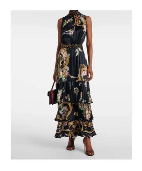 Camilla Belted Floral Tiered Silk Maxi Dress