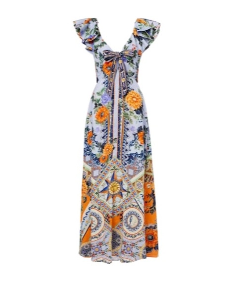 Camilla Printed Linen And Silk Maxi Dress