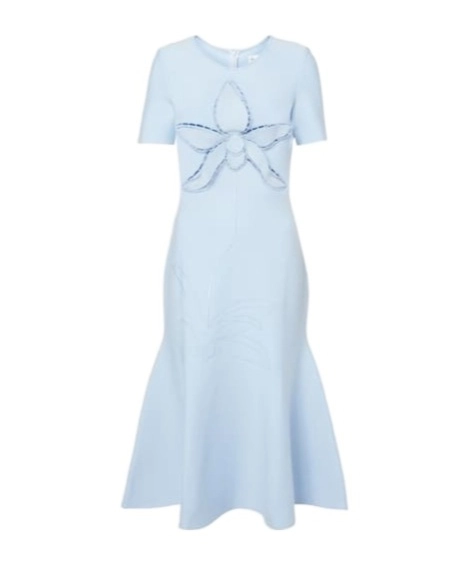 Oscar De La Renta Orchid-appliqué Jacquard Cocktail Dress - Blue