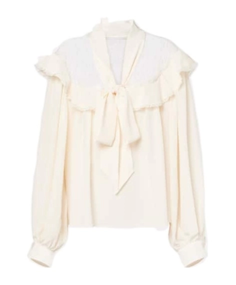 Stella McCartney Bow-detail Lace-trimmed Silk Blouse - White