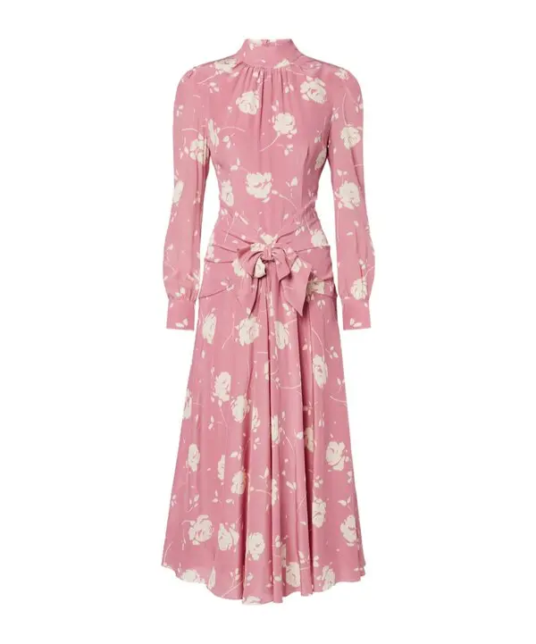 Alessandra Rich Bow-detail Floral Silk Midi Dress - Pink/white