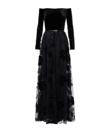 Elie Saab Embroidered Tulle And Velvet Gown - Black