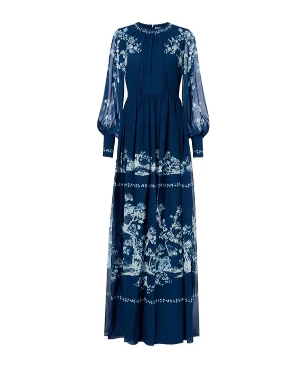 Erdem Floral Ruched Silk Gown