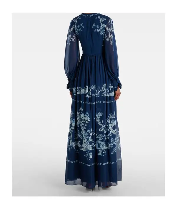 Erdem Floral Ruched Silk Gown