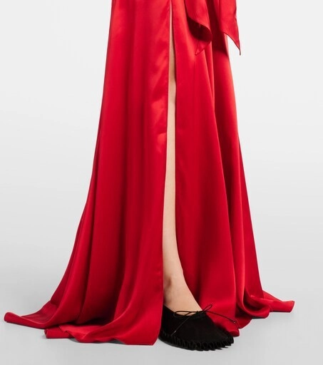 Simone Rocha Silk Satin Gown With Oversized Bows And Open Back - Red