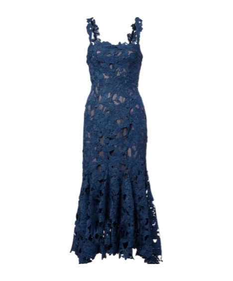 Oscar De La Renta Guipure Lace Floral Embroidered Midi Dress - Blue