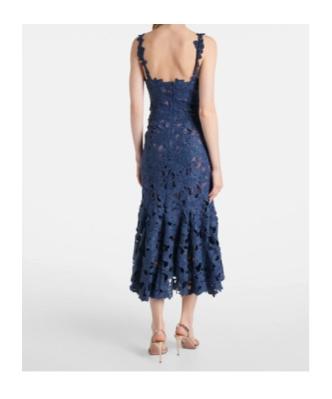 Oscar De La Renta Guipure Lace Floral Embroidered Midi Dress