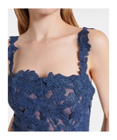 Oscar De La Renta Guipure Lace Floral Embroidered Midi Dress