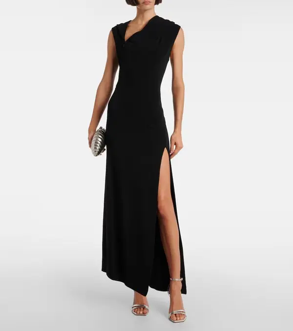 MUGLER Asymmetric Knitted Dress With Hood And Front Slit