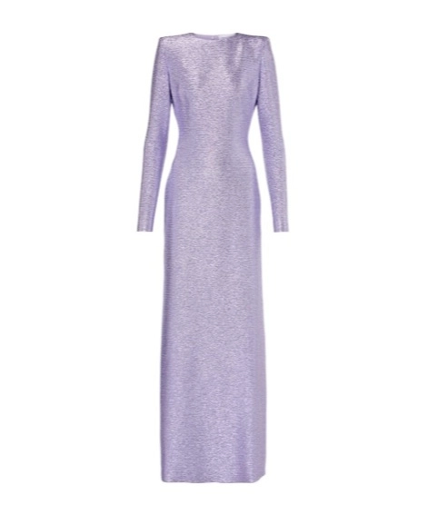Oscar De La Renta Round Neck Long Sleeve Gown - Purple