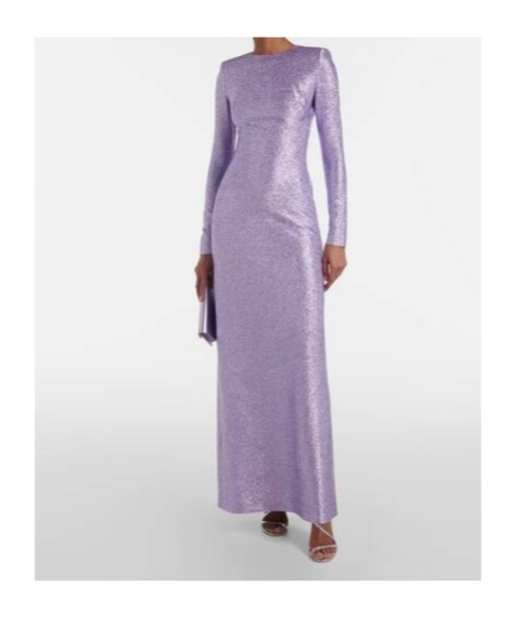 Oscar De La Renta Round Neck Long Sleeve Gown - Purple