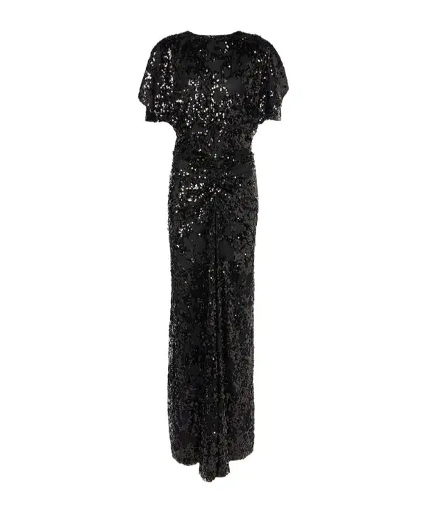 Victoria Beckham Sequined Gathered Gown - Black