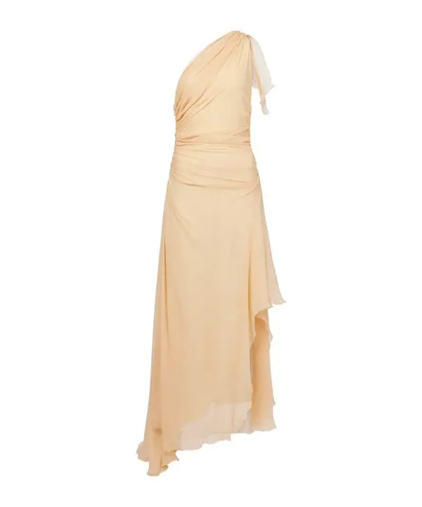 Victoria Beckham Draped One-shoulder Silk Maxi Dress - Beige