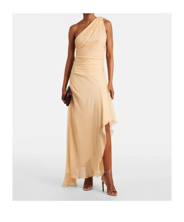 Victoria Beckham Draped One-shoulder Silk Maxi Dress - Beige