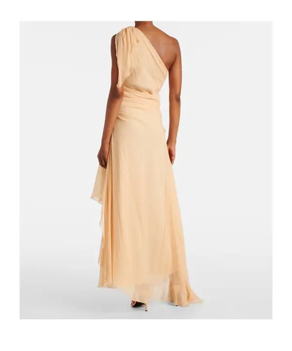 Victoria Beckham Draped One-shoulder Silk Maxi Dress - Beige
