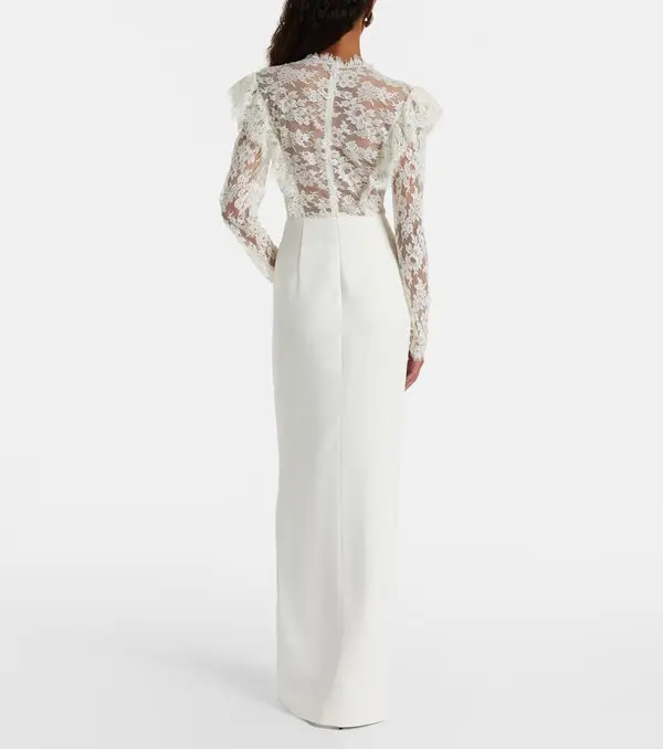 Alessandra Rich Lace Gown With Plunge Neckline And Front Slit