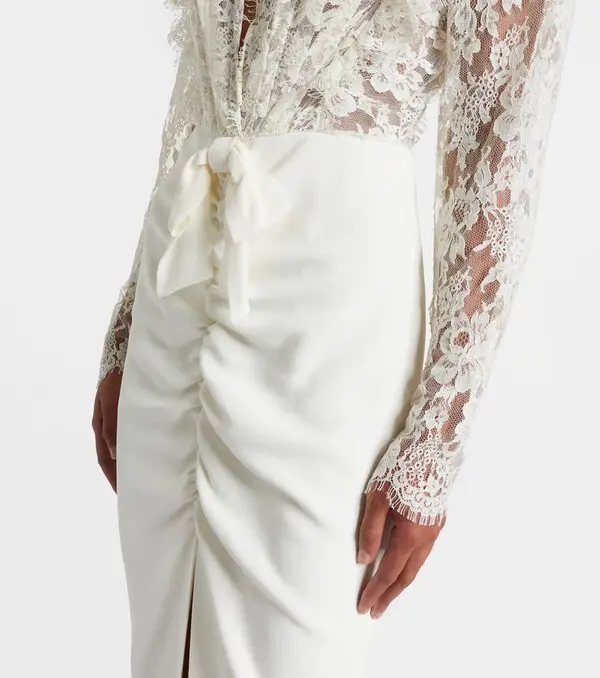Alessandra Rich Lace Gown With Plunge Neckline And Front Slit