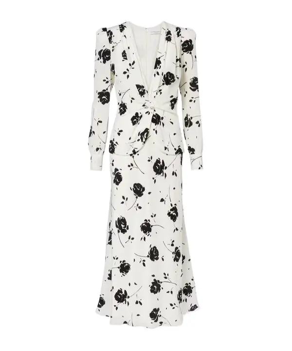 Alessandra Rich Floral Silk Midi Dress