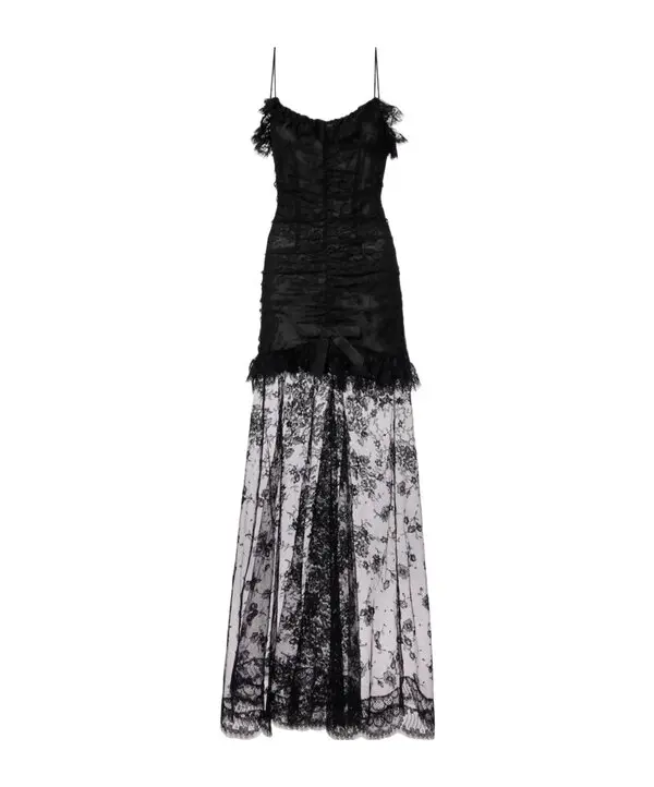 Alessandra Rich Bow-detail Cotton-blend Lace Gown - Black