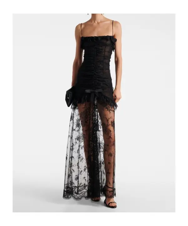 Alessandra Rich Lace Gown With Bow Detail