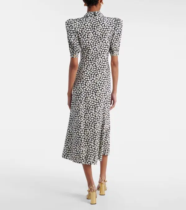 Alessandra Rich Floral Printed Silk Midi Dress