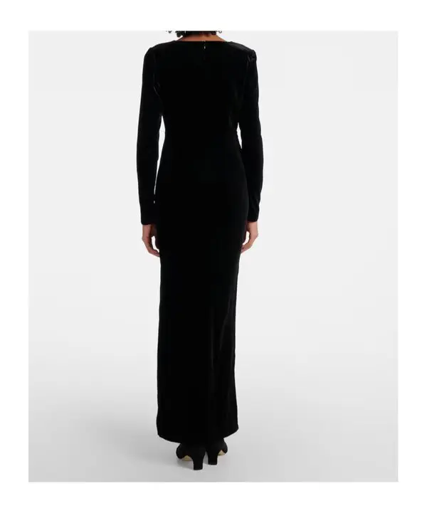 Alessandra Rich Velvet Maxi Dress With Bow Detail