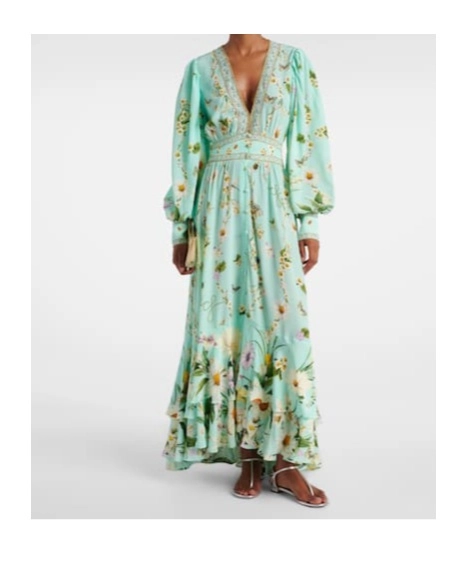 Camilla Floral Pattern Silk Crepe Maxi Dress